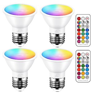 ILC Par16 LED Light Bulbs 40 Watt Equivalent Color Changing E26 Screw 45°, 12 Colors Dimmable Daylight White 5000K RGB LED Spot Light Bulb with 5W Remote Control,(Pack of 4)