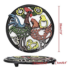 Sumnacon 2Pcs Round Cast Iron Trivets - 8 Inch Heat Resistant Iron Trivets for Hot Dish Pot Pan Plate Teapot, Rustic Metal Hot Dish Plate Holder for Kitchen Dining Table Countertop Cooktop