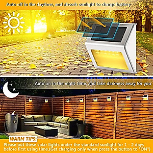 2 Pack Solar Deck Lights Outdoor Stair Lights, Warm White 6 LED Solar Step Lights Waterproof Stainless Steel Fence Lights Solar Powered Outdoor Lights for Yard, Patio, Porch, Wall, Garden Decor