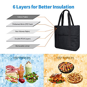 Bsfming Large Insulated Cooler Bag with Removable Liner, 20"L x 16"H x 8"W, Black