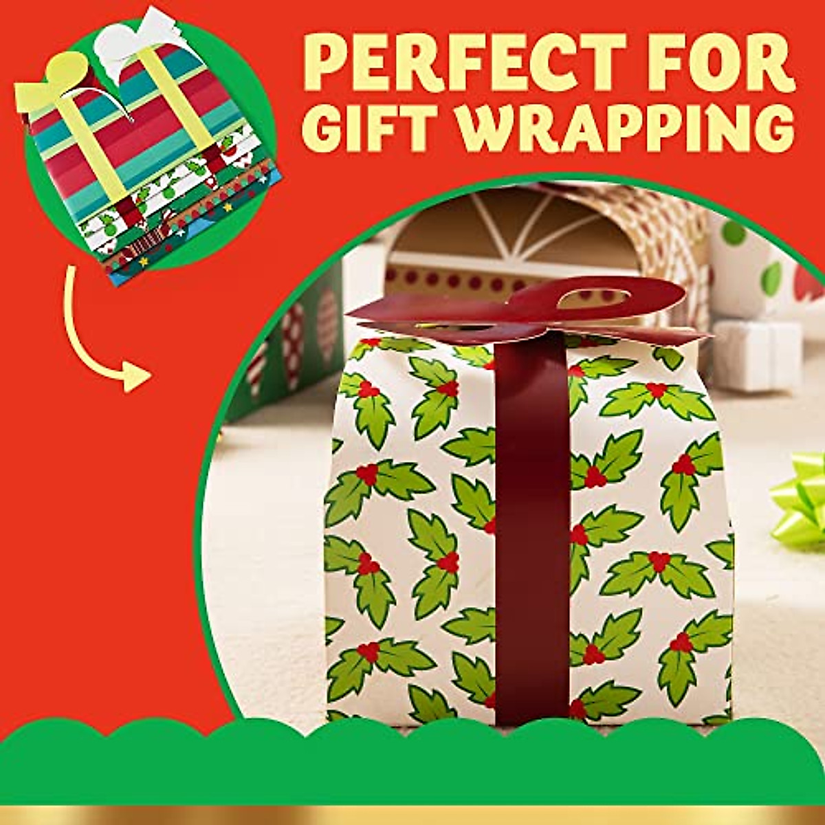 JOYIN 24 PCS 3D Christmas Goody Gift Boxes with Bow for Holiday Xmas Goodie Paper Boxes, School Classroom Party Favor Supplies, Candy Treat Cardboard Cookie Boxes