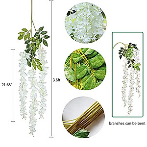 Lmeison 24 Pack Wisteria Hanging Flowers, Wisteria Garland Artificial Fake Wisteria Vine Rattan Hanging Garland Silk Flowers for Home, Party, Wedding Decor, White