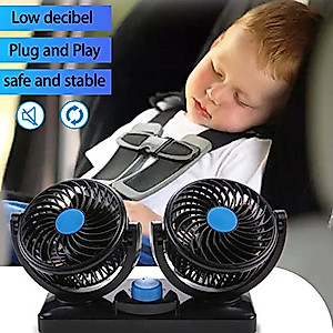 KINOWJI Car Cooling Air Fan,12V/24V Electric Dual Head Cooling Air Circulator 360 Degree Rotatable Auto Fan for Sedan SUV/RV/Boat/Truck/Auto Vehicles (12V)