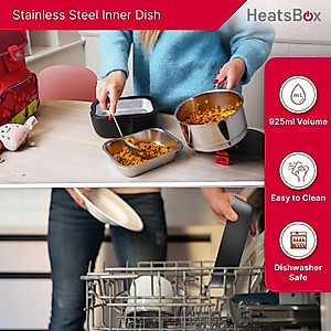 HeatsBox Electric Lunch Box 100W Portable Food Warmer | App Control | Car, Truck, Office, Outdoor Work | 31oz Stainless Steel Battery Powered Self Heating Lunchbox | 12V 24V 110V | Ideal Gift