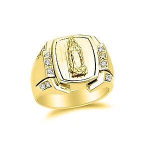 Savlano 18K Yellow Gold Plated Lady of Guadalupe Virgin Mary with Round Cut Cubic Zirconia Women Religious Signet Ring (7)