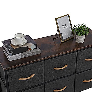 Huedimboene Wide Storage Dresser Furniture Unit with 6 Removable Fabric Drawers, Standing Tower Chest of Drawers with Steel Frame/Wood Top, Large Capacity Organizer for Bedroom, Living Room, Closet