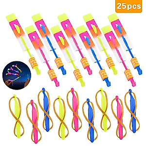 Habelyi 25PCS Amazing Led Light Arrow Flying Toy for Kids Party Fun Gift Elastic Slingshot Flying Copters Birthdays Day Summer Outdoor Game