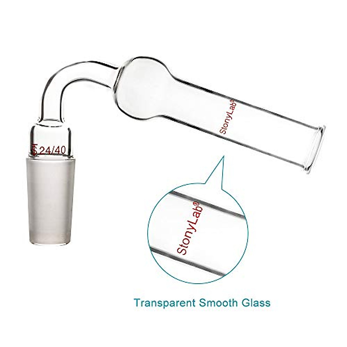 stonylab Glass 75 Degrees Drying Tube, Borosilicate Glass Bent Drying Tube Adapter with Inner 24/40 Standard Taper Joint for Organic Synthesis Chemistry Laboratory Lab Supply, Angled at 75 Degrees