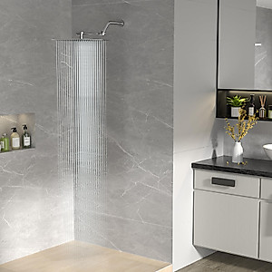 Shower Head with Adjustable Shower Arm - Sarlai 12 Inch Rain Shower Head Solid Square Ultra Thin 304 Stainless Steel with Solid Brass 11 Inch Adjustable Extension Arm, Chrome Finish