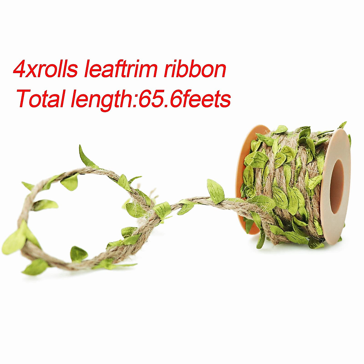 4 Pack Artificial Green Leaves Natural Burlap Leaf Ribbon Twine Artificial Jungle Vines Leaves for Wedding Home Garden, Jungle Party Décor