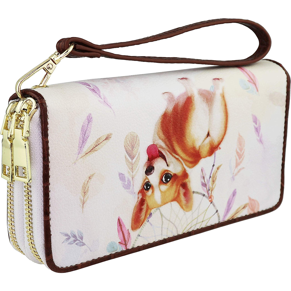 B BRENTANO Vegan Cute Animal Graphic Wallet Clutch with Removable Strap (Boho Fiona)