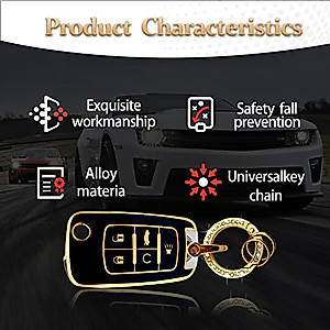 Compatible with Chevy Key Fob Cover with Keychain Lanyard, Soft TPU Keys Shells Replacement for Chevrolet Buick Camaro Cruze Equinox Malibu Impala Spark Sonic GMC-Black