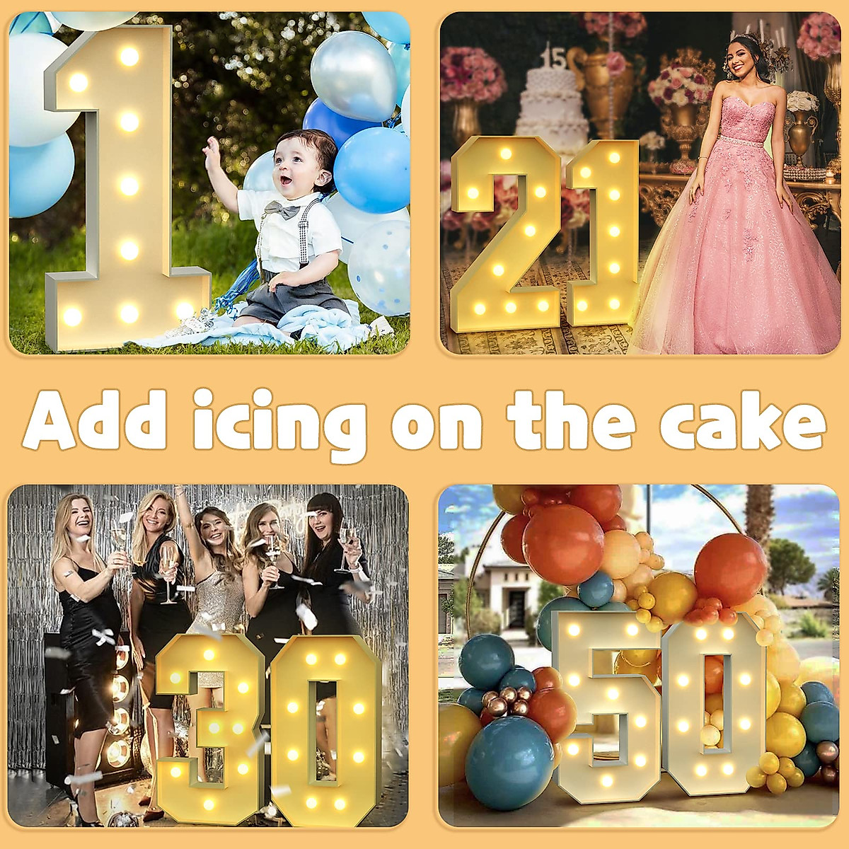 imprsv 3FT Marquee Light Up Numbers, Marquee Numbers for 1st 21st Birthday Decorations Anniversary Party Decor, Mosaic Numbers for Balloons Number 1, Marquee light up letters, Pre-Cut Foam Board Kit