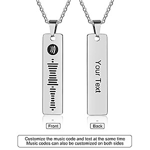 Personalized Music Spotify Scan Code Necklace Custom Bar Pendant Necklace for Women Men Engraved Name Necklace Stainless Steel Necklace Jewelry Gift(Silver)