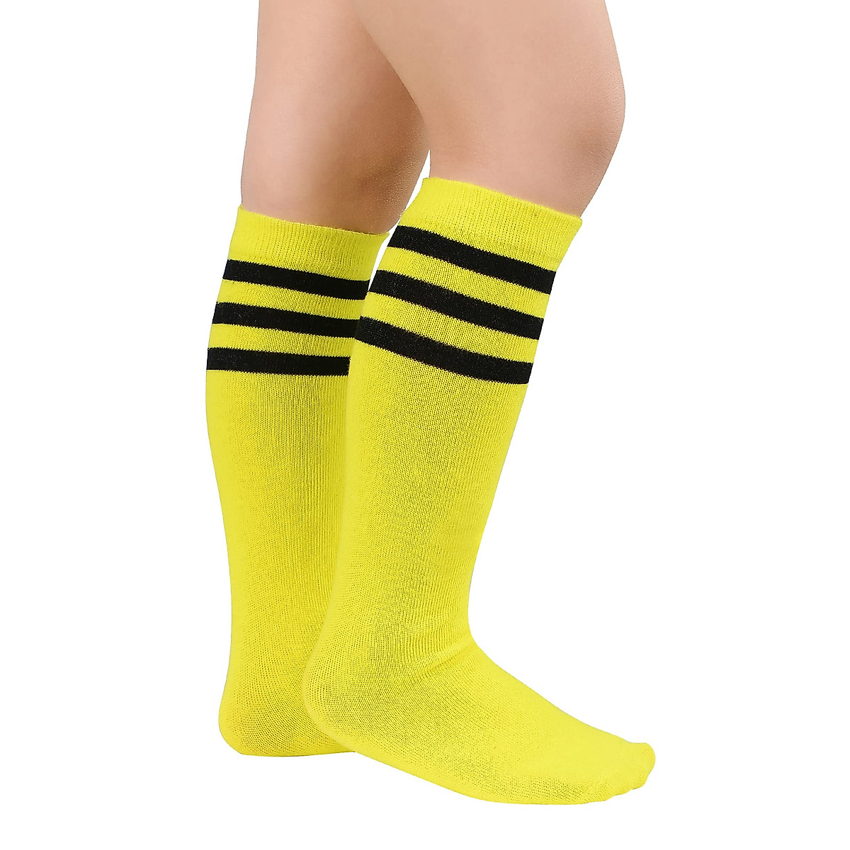 American Trends Kids Soccer Socks Knee High Socks for Toddler Boys Girls Youth School Uniform Stripes Cotton Sport Long Tube Sock Yellow Black