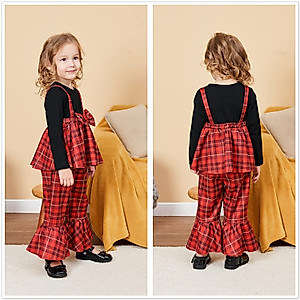 LitBear Toddler Baby Girls Christmas Outfits Plaid Drees Shirt Flare for Newborn Xmas Dress Clothes Set 6M-3T