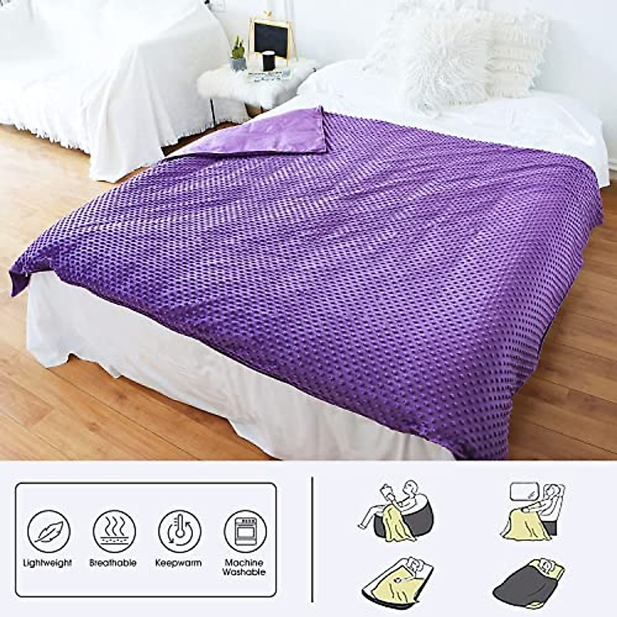 Alomidds Weighted Blanket (60"x80",20lbs Queen Size Navy),Weighted Blankets for Adults, Cooling Breathable Soft Flannel Heavy Blanket with Glass Beads