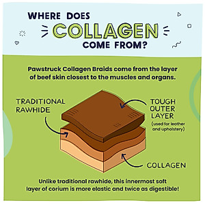 Pawstruck Natural Large 10-13” Beef Collagen Braids for Dogs - Healthy Long Lasting Alternative to Traditional Rawhide & Bully Sticks w/Chondroitin & Glucosamine - 3 Count - Packaging May Vary