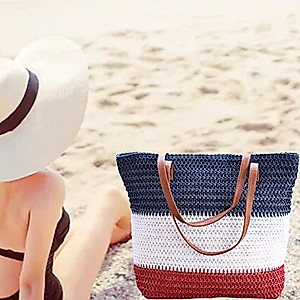 JNF Large Beach Bags for Women Crochet Beach bag Rattan Woven Tote Bag Travel Totes Bohemian Straw Beach Bags and Totes Towel Bag (Straw Beach bag 09)
