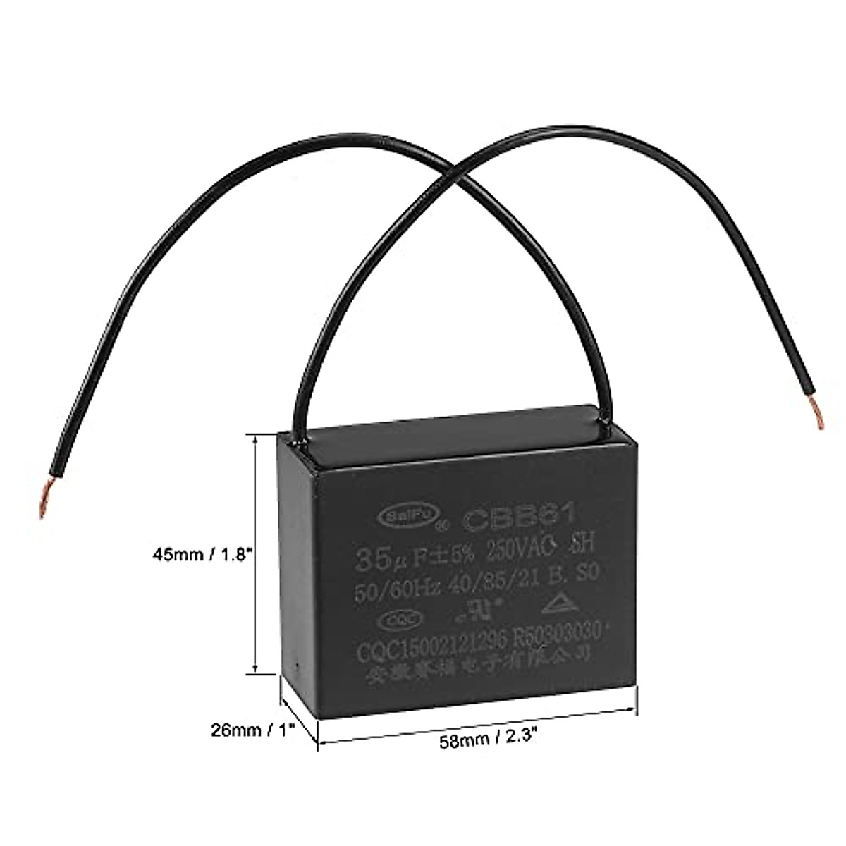 uxcell Ceiling Fan Capacitor CBB61 35uF 250V AC 2 Wires Metallized Polypropylene Film Capacitor 58x45x26mm for Electric Fan Pump Motor Generator 2Pcs