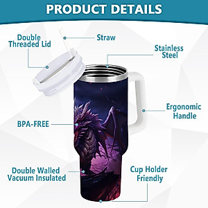 ALAZA Dragon at Night 40 oz Tumbler Stainless Steel Water Bottle Vacuum Insulated Cup with Straw Lid & Handle For Travel Car Cup Holder