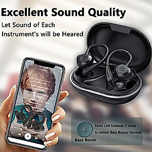 JoxFel Wireless Ear Buds,Bluetooth Running Headphones with Built-in Microphone Deep Bass 36H Playtime in Ear Earbud with Ear-Hooks LED Display IPX7 Waterproof Sport Earbuds for Running Gym Working