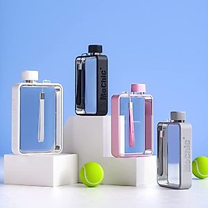 MOCHIC CUP Flat Water Bottle Travel Flask Portable Travel Mug BPA Free A5 Water Bottle for Sports Camping Gym Fitness Outdoor 13oz Fit in Any Bag (Black)…