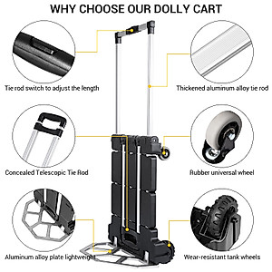 XCBYT Folding Hand Truck, 3 in 1 Foldable Hand Truck Heavy Duty 330 LB Portable Dolly Cart with 4 Wheels & 2 Elastic Ropes Convertible Hand Truck for Moving Office Home