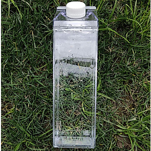 Milk Carton Water Bottle 17oz (500mL) Plastic Clear Square Milk Bottles No BPA Leakproof Water Bottle Portable Reusable Milk Carton Shaped Juice Bottle Perfect for Fitness Gym Camping Sports