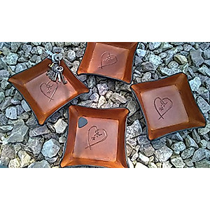 3rd Anniversary Leather Tray. Distressed Leather Valet with Heart.