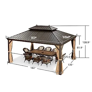 PURPLE LEAF 12' X 16' Outdoor Hardtop Galvanized Steel Double Roof Permanent Gazebo Canopy Aluminum Frame Patio Garden Gazebo with Curtains and Netting