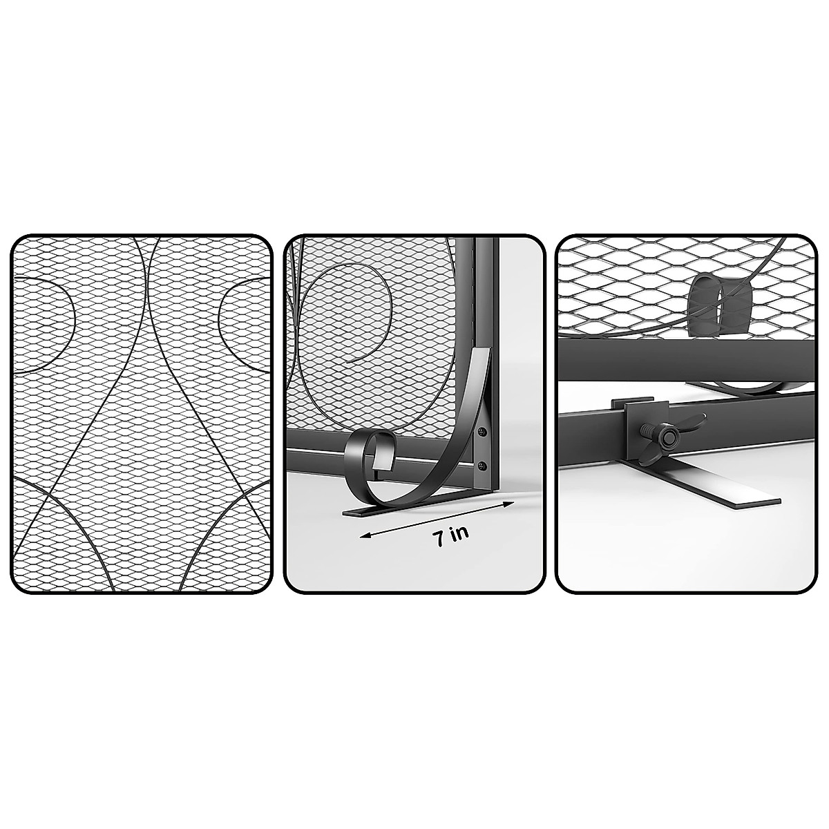 Kingson 2-Panel Fireplace Screen with Doors Handcrafted Wrought Iron Decorative Mesh, Symmetric Scroll Fire Spark Guard-Black