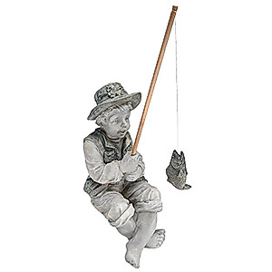 Design Toscano NG32122 Frederic The Little Fisherman of Avignon Boy Fishing Garden Statue, 6.5"D x 9.5"W x 15"H, two tone stone