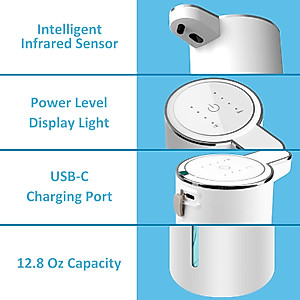 Automatic Sensor Liquid Soap Dispenser, Dmyond 12.8OZ Touchless Hand Soap Dispenser, Wall Mount Soap Dispenser for Bathroom Kitchen, 4 Gear Liquid Adjustable & USB Rechargeable