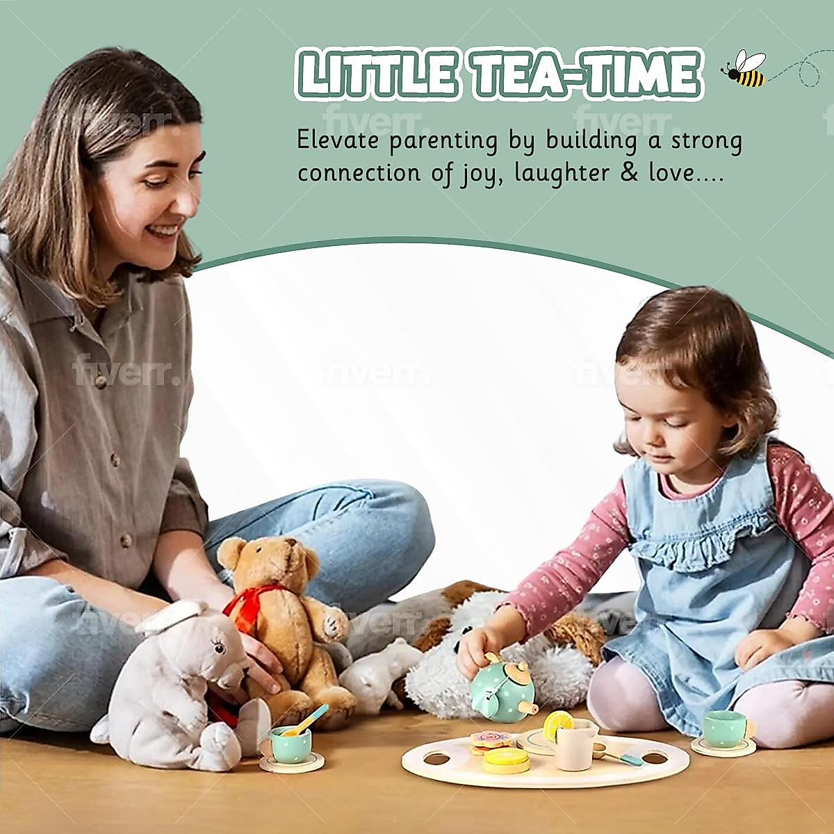 JEVASO KID'S Wooden Tea Party Set for Little Girls, Toddler Tea Set Food Pretend Play Accessories, Kids Kitchen Montessori Tea Set Wooden Toys for 2 3 4 5 6 Year Old Girl.