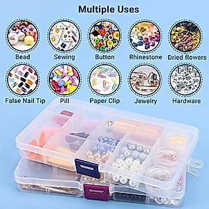 COSICS Rhinestone Organizer Storage Box, 4PCS 15-Grid Small Clear Plastic Jewelry Case, Empty Container Dividers for Nail Art Craft Accessory, Display Holder for Fishing Tackle, Bead, Charms, Sewing