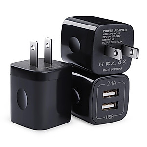 Black USB Wall Adapter, Charging Block, 3Pack Dual Port 2.1A Fast Wall Charger Brick Base Cube USB Plug Outlet Phone Charger Box Compatible iPhone 15 14 13 12 11 XS Max XR X 8 7 6, iPad, Samsung, LG