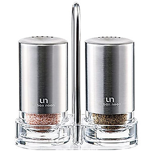 Salt and Pepper Shakers with Holder - Elegant Stainless Steel Shaker Set by urban noon