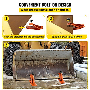 VEVOR Tractor Bucket Protector, 2pcs Ski Edge Protector, 12" Long Turf Tamer Skid Protector, 4" Width, Heavy Duty Steel Bucket Attachment for Snow Leaves Removal, Spreading Gravel, Orange