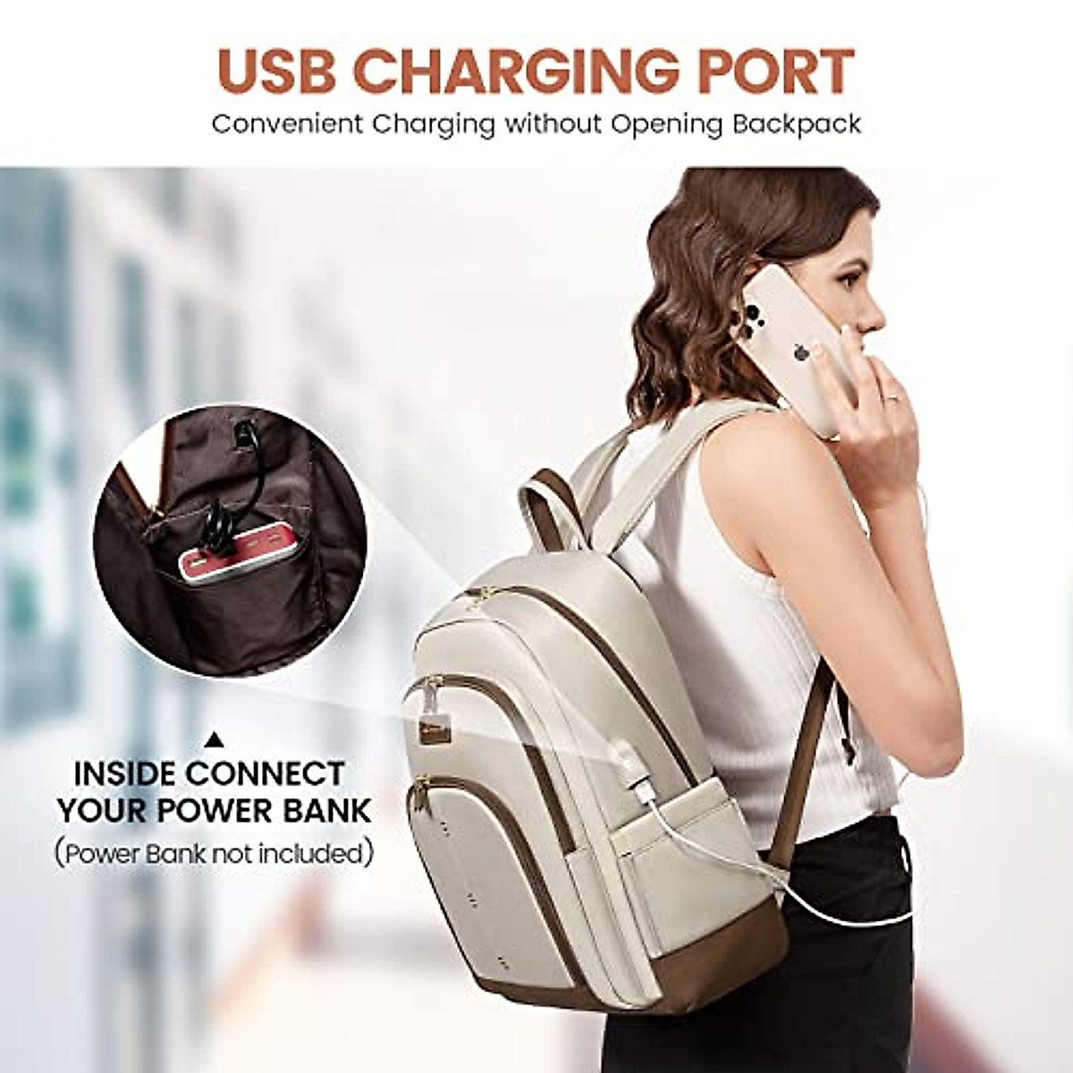 LOVEVOOK Travel Laptop Backpack Women,15.6 Inch Water Resistant Travel Backpack for Women,Work Computer Back Pack for College Business,Khaki