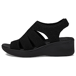 Skechers Women's PIER-LITE-Memory Maker Wedge Sandal, Black/Black, 7