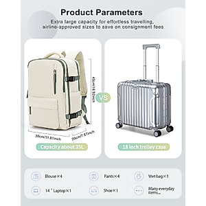 VECAVE Carry On Backpack for Women,Large Travel Backpack Flight Approved,Waterproof 17 Inch Laptop Backpack Business Work Backpacks Men Mochila De Viaje Beige