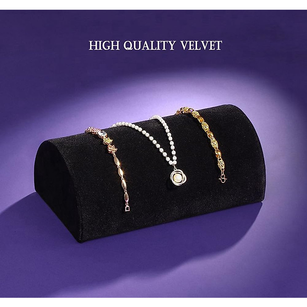 Dreamhousey 2 Pack of Flannel semi-round pillow jewelry display stand, Chain necklace bracelet pendant holder jewelry store counter display props for selling (2, black)