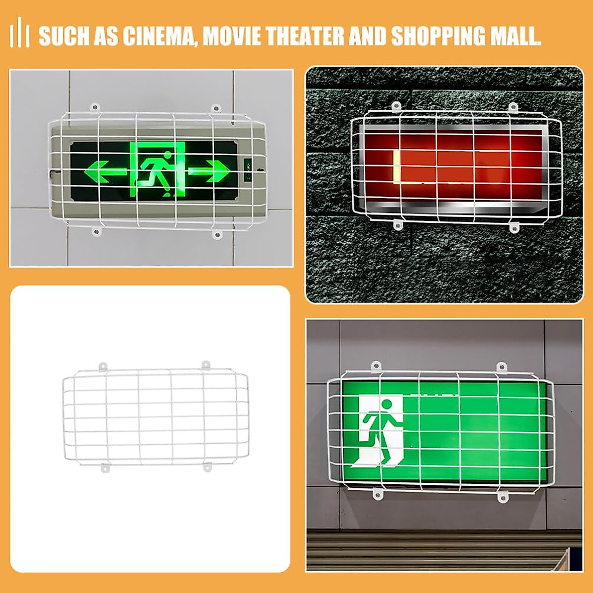 VANZACK 2pcs Exit Sign Damage Stopper Emergency Light Protection Wall Mount Air Conditioner Exit Sign Protector Metal Exit Sign Protective Coated Steel Wire Guard