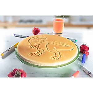 Jumbo Dinosaur Pancake Pan - Make Giant 10" Jurassic Pancakes for Magical Kid's Dino Christmas Breakfast - Includes 6 Edible Markers For Added Family Fun - Non Stick Griddle, Cool Unique Holiday Gift