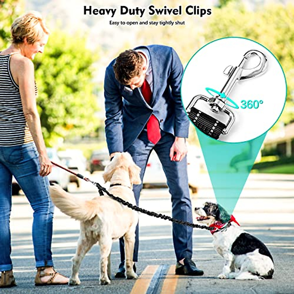 2 Dog Leash,Double Dog Leash Coupler Tangle Free Bungee Dog Leash, 360° Swivel No Tangle Double Dog Walking & Training Leash, Comfortable Shock Absorbing Reflective Bungee Lead Walk 2 Dogs with Ease