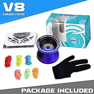 MAGICYOYO V8 Responsive Metal Yoyo for Kids Beginners + Yoyo Glove + 6 Yoyo Strings (Black Blue)