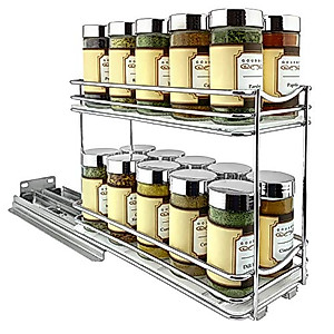Lynk Professional® Pull Out Spice Rack Organizer for Cabinet - Slide Out Vertical Spice Rack - 4-1/4 inch Wide Sliding Spice Organizer Shelf - Double, Chrome