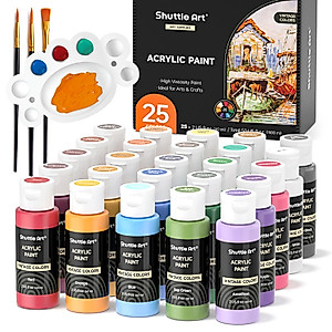 Acrylic Paint, Shuttle Art 25 Vintage Colors Acrylic Paint Set, 2oz/60ml Bottles, Rich Pigmented, Premium Acrylic Paints for Artists, Beginners and Kids on Rocks Crafts Canvas Wood Ceramic