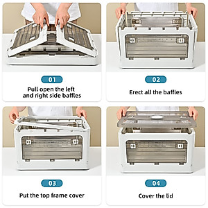 NEALYSEA 32Qt Plastic Storage Bins with Lid, Collapsible Storage Bins with Wheels, Storage Boxes with 4 Doors, Stackable Storage Bins for Organizing Clothes, Snacks and Camping, 2-Pack (Grey)